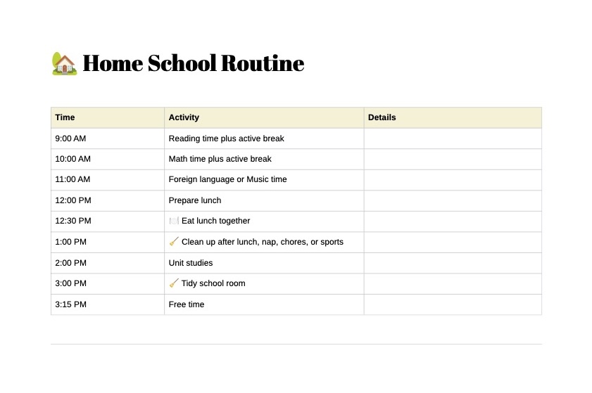 home-school-routine - FreshPlans